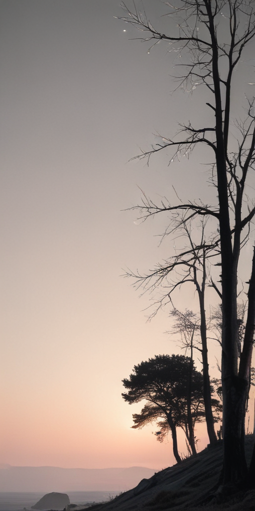 Serene Twilight Landscape with Silhouetted Trees Against a Colorful Sky