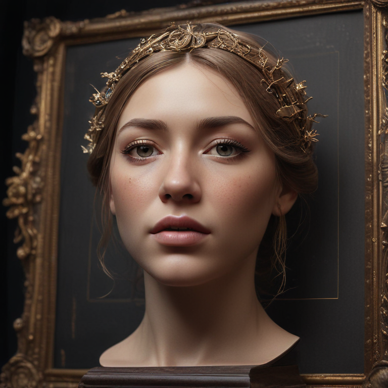 Elegant Portrait of a Woman with a Golden Crown and Regal Expression