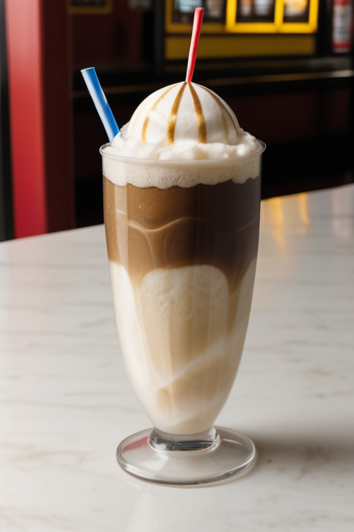 Deliciously Layered Coffee Float with Creamy Topping and Colorful Straws