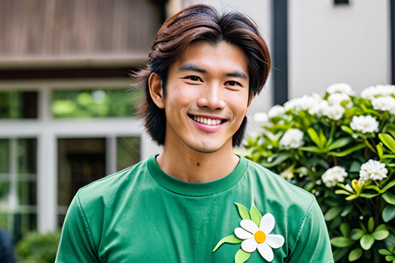 male Pokemon trainer, asian, mullet, smile, brown eyes, green shirt ...