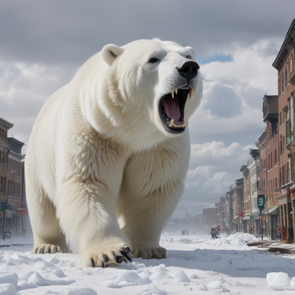 An giant ice bear destroying a city