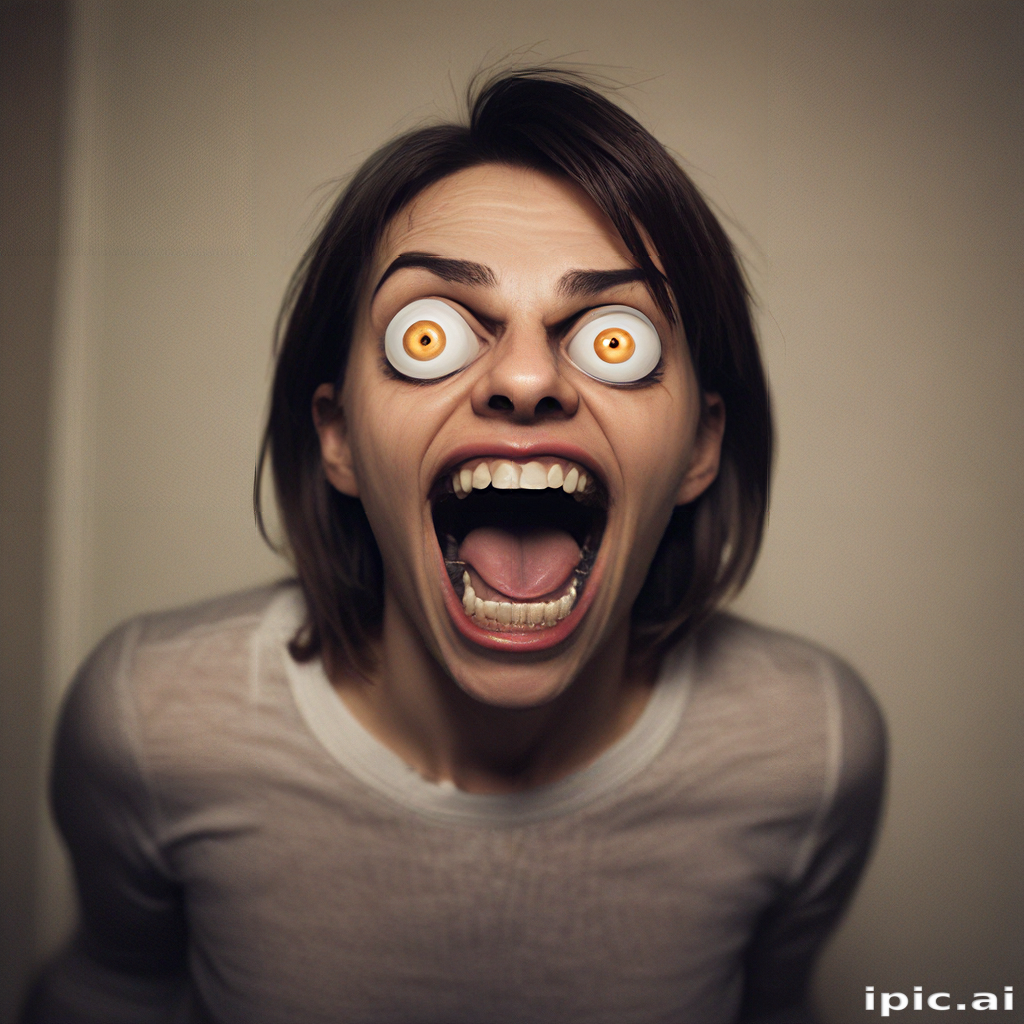 Expressing Extreme Emotion: A Woman with Overly Dramatic Eyes and Mouth