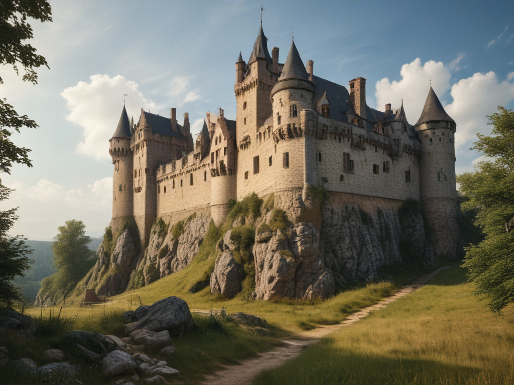 Majestic Medieval Castle Standing Proudly on a Rocky Hilltop Landscape