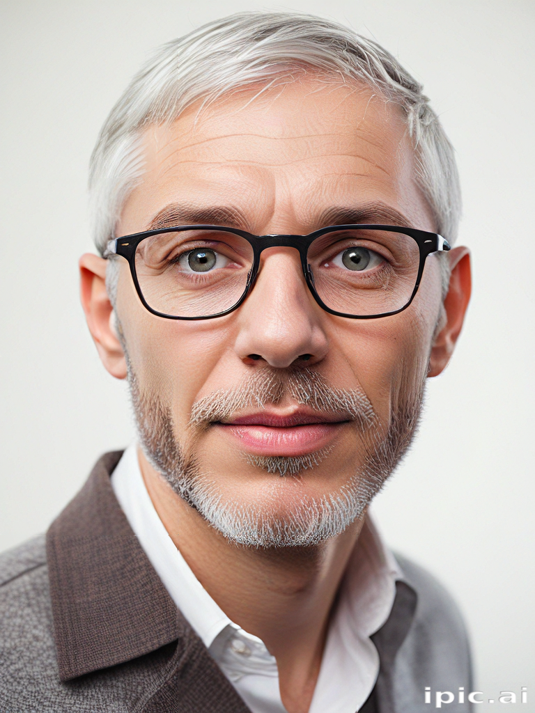 Close-Up Portrait of a Distinguished Man with Silver Hair and Glasses