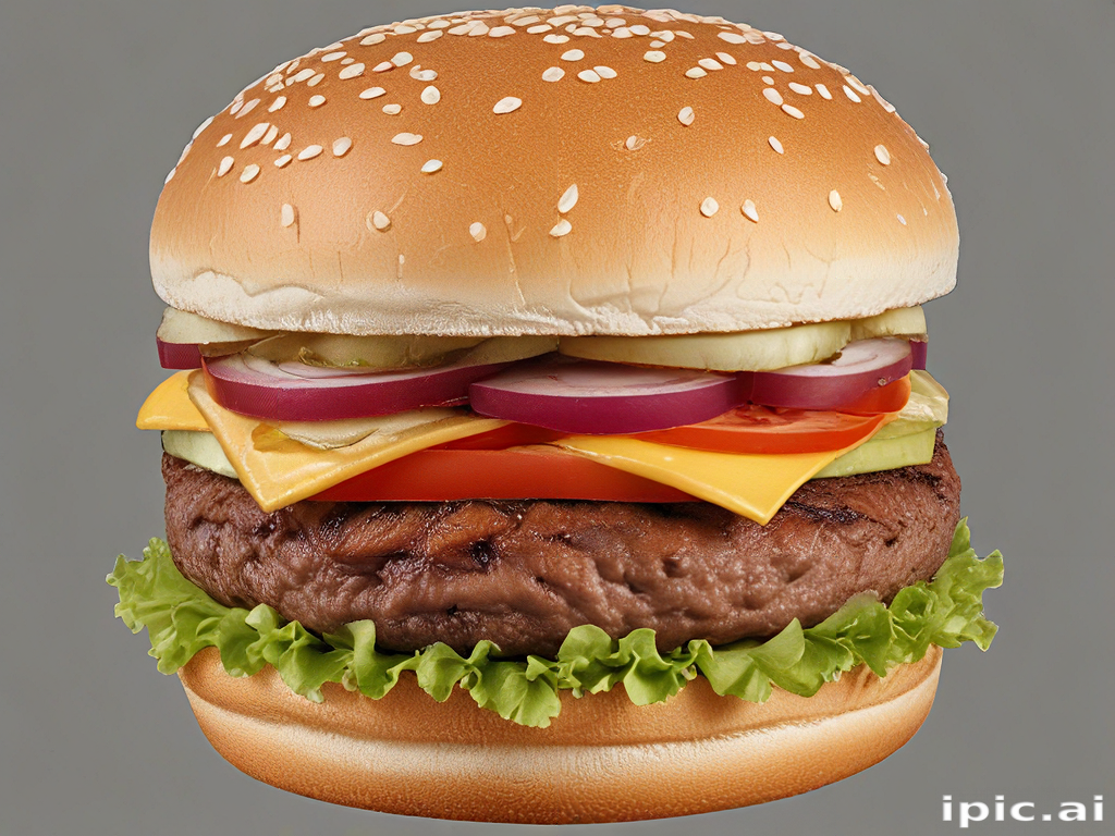 A Deliciously Stacked Cheeseburger with Fresh Vegetables and Tasty ...
