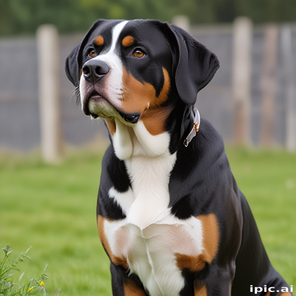 A Majestic Dog Sitting Proudly in a Green Outdoor Setting.