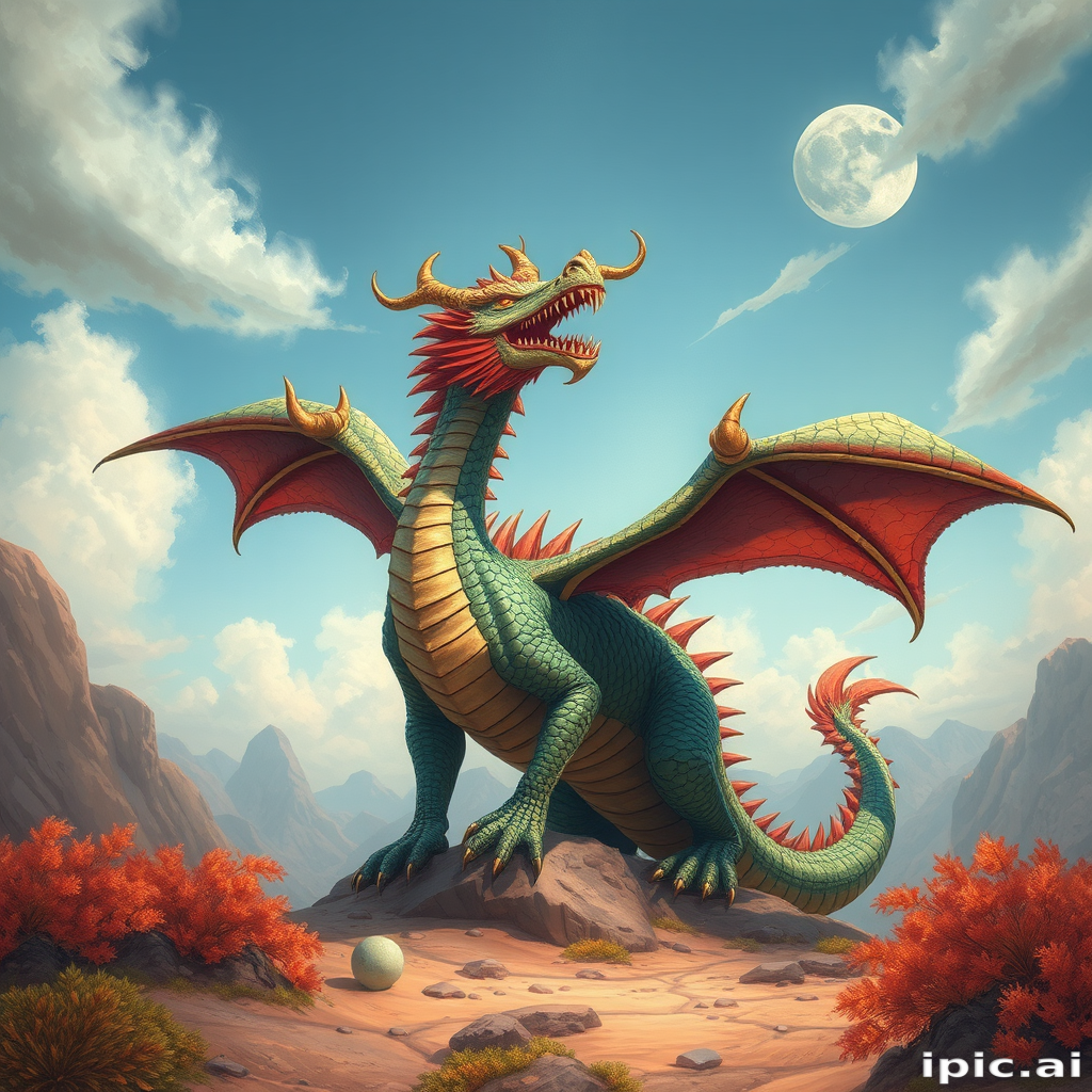 A Majestic Dragon Standing Proudly in a Fantasy Landscape Under a ...