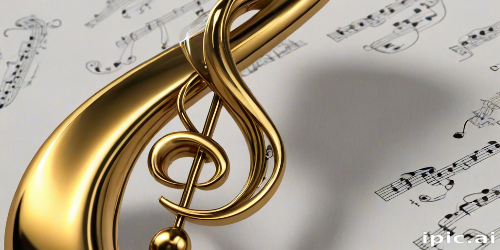 Elegant Golden Treble Clef Against a Background of Music Notation