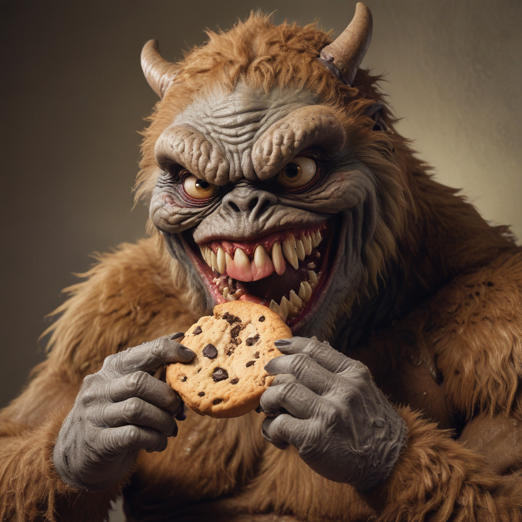 a big ugly monster eating cookies