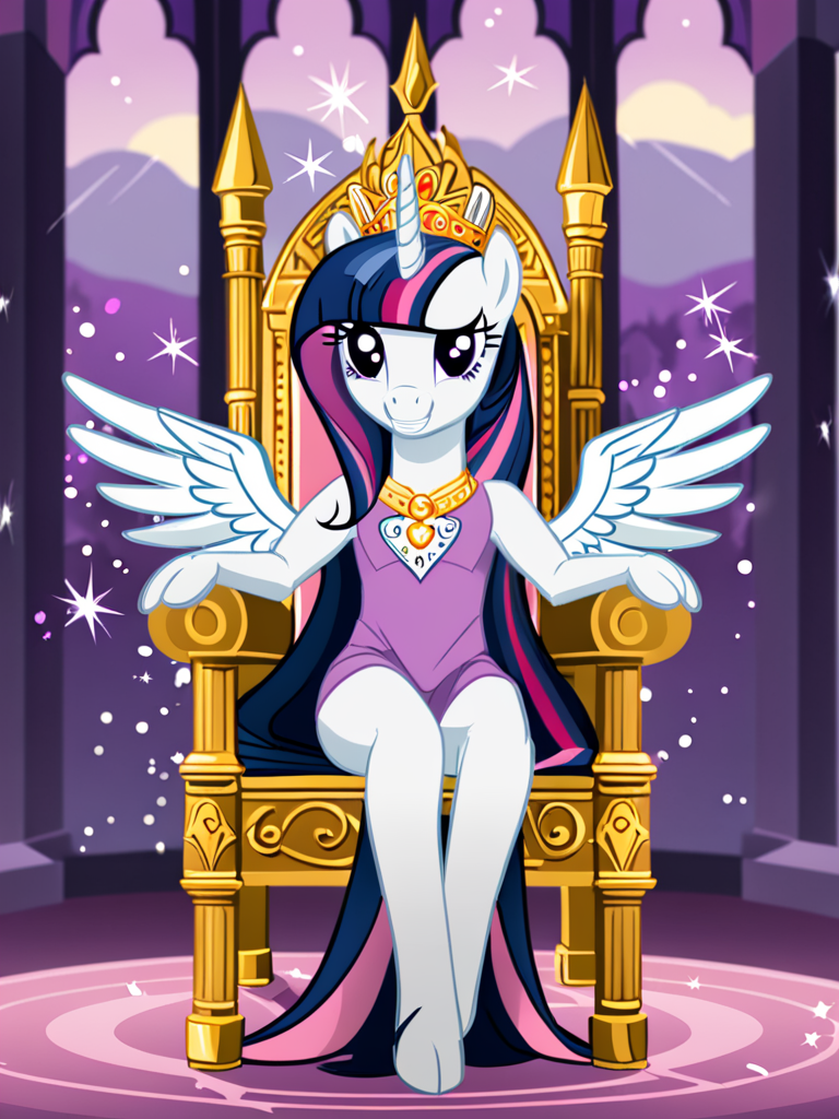 mlp pony alicorn twilight sparkel princess siting on the throne