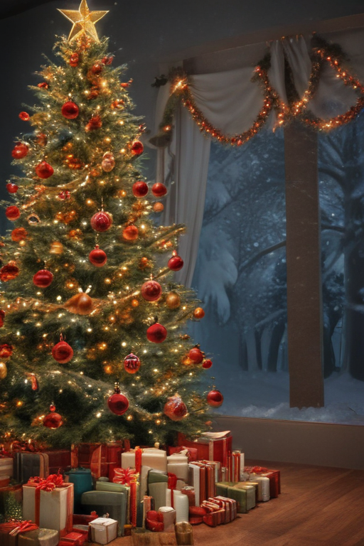 A Cozy Winter Scene Featuring a Beautifully Decorated Christmas Tree
