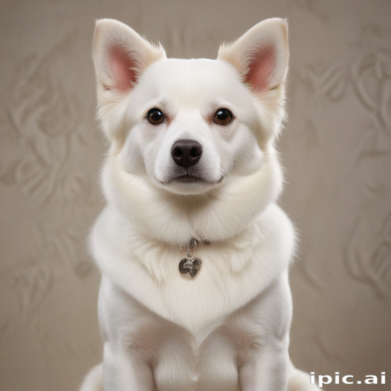 Adorable White Dog Posing Elegantly Against a Soft Neutral Background