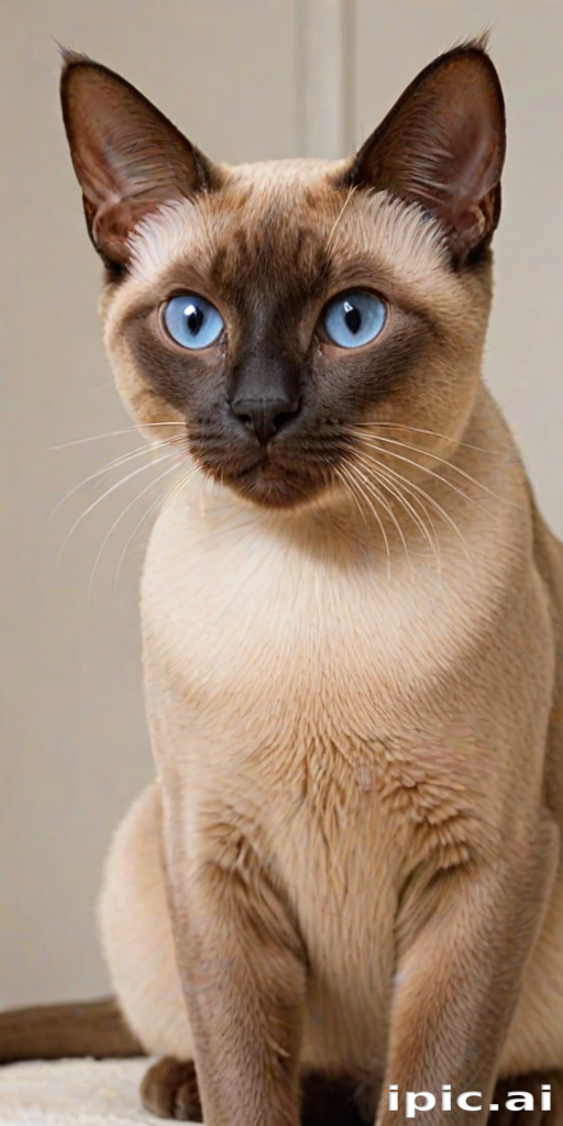 A Beautiful Siamese Cat with Striking Blue Eyes Poses for the Camera.