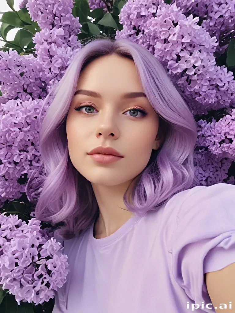 A Serene Portrait of a Young Woman Surrounded by Beautiful Lilac Blooms