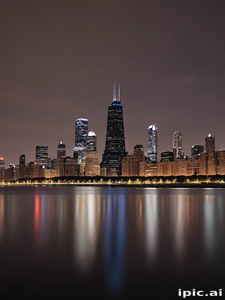 Stunning Nighttime Skyline of Chicago Illuminated by Glittering City Lights
