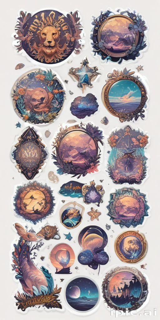 Whimsical Collection of Fantasy-Themed Stickers Featuring Nature and ...