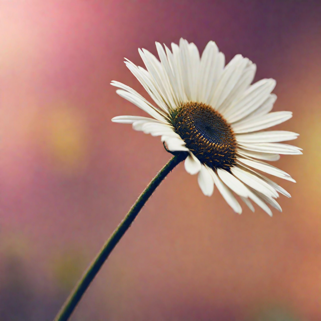 one daisy flower with stem and leaves