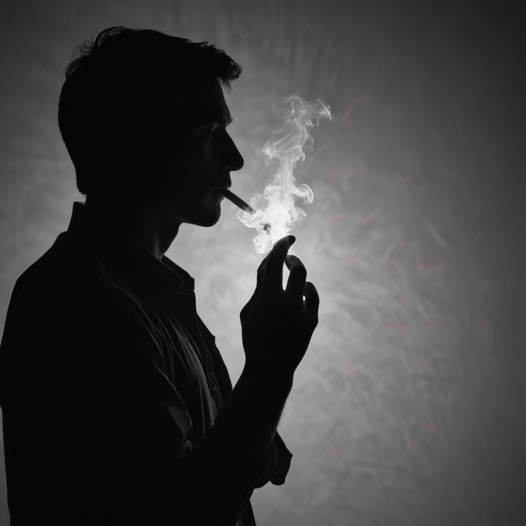 Silhouette man is smoking you only can see his shadow