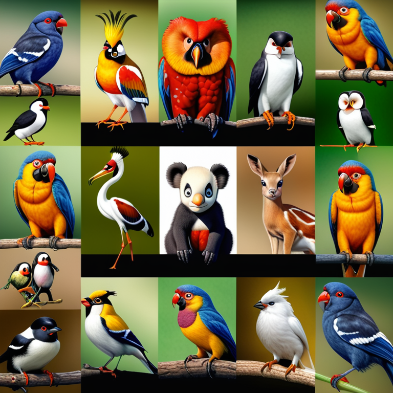 A Colorful Collection of Cartoon Birds, Animals, and Nature's Beauty
