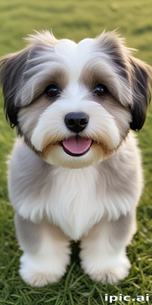 A Happy Dog with Fluffy Fur Smiling in a Green Field.