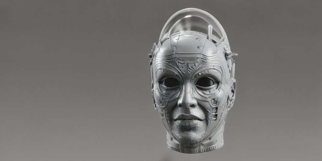 Futuristic Silver Robot Head with Intricate Designs and Realistic Features