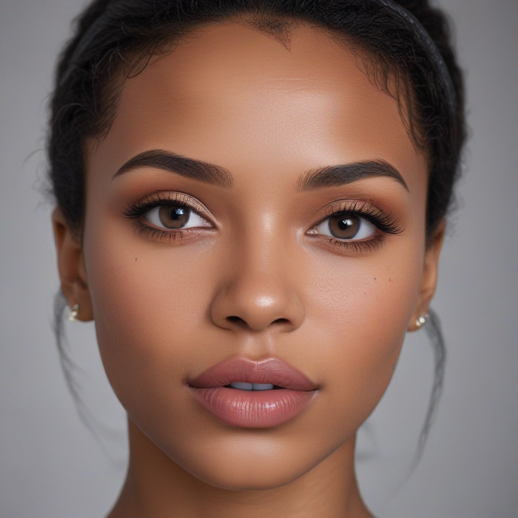 black woman, highly detailed face, face pores, glossy lips, face bump ...