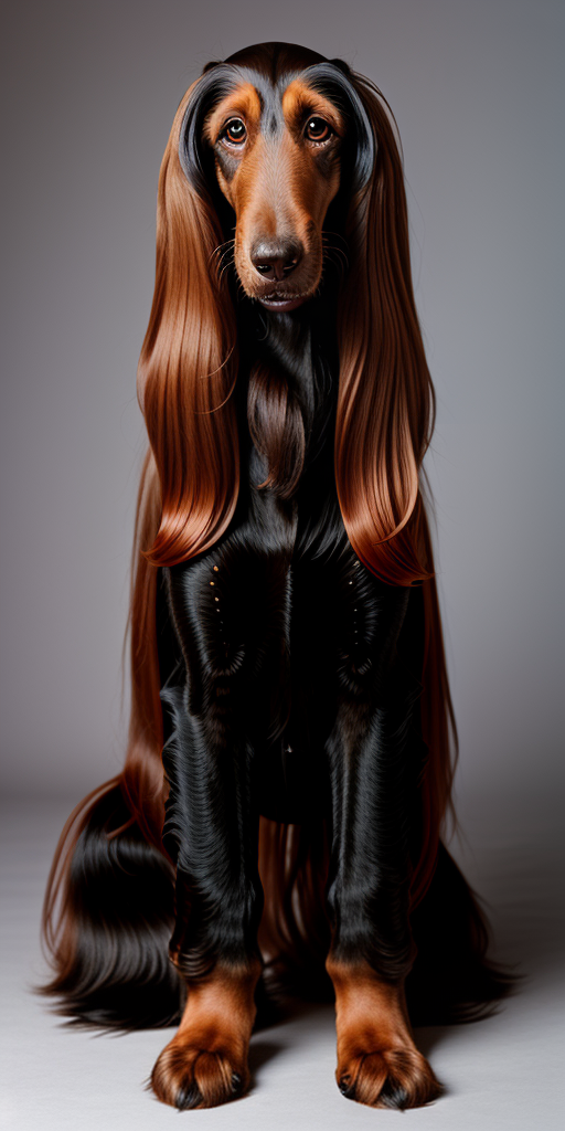 A Stylish Long-Haired Dog Posing Elegantly Against a Soft Background.