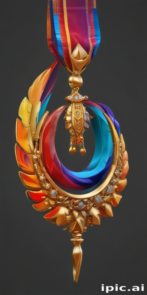 A Vibrant and Elegant Medal with Colorful Ribbons and Intricate Design