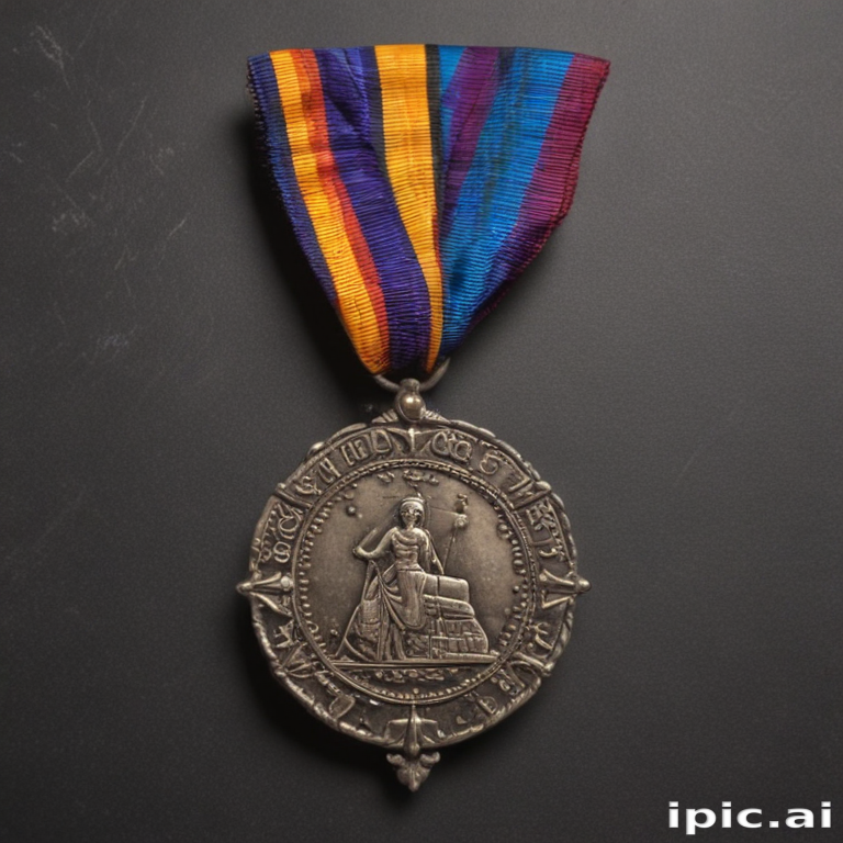 Historical Silver Medal with Colorful Ribbon, Featuring an Elegant Figure