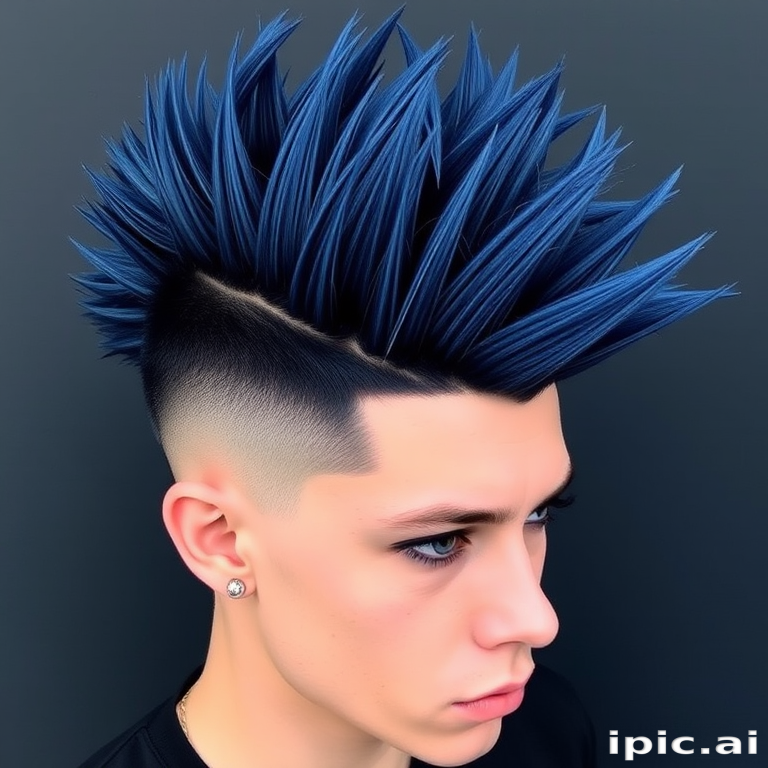 Trendy Blue Spiked Hairstyle with a Clean Fade for Modern Youth