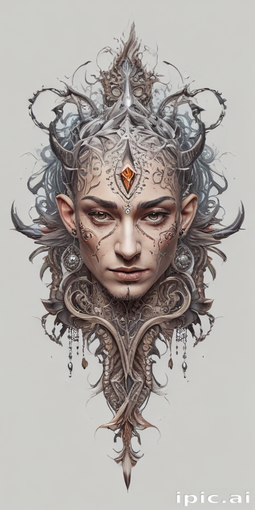 Intricate Fantasy Portrait Featuring Ornate Headpiece and Mystical Elements