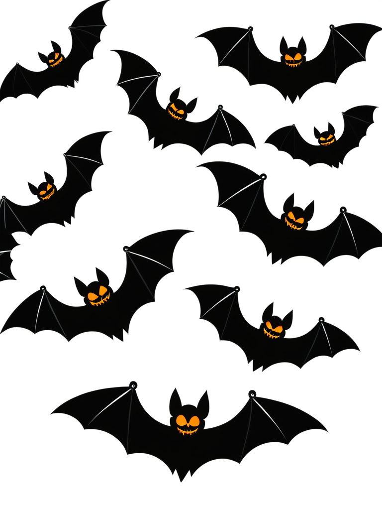 Playful and Spooky Halloween Bats with Grinning Faces in Flight