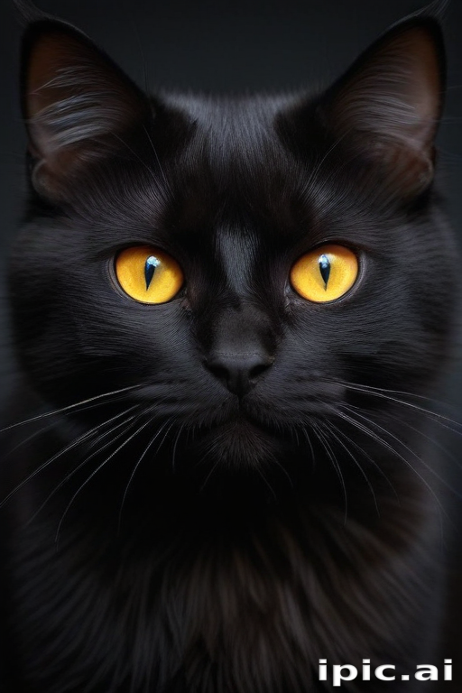 A Striking Portrait of a Black Cat with Mesmerizing Golden Eyes.