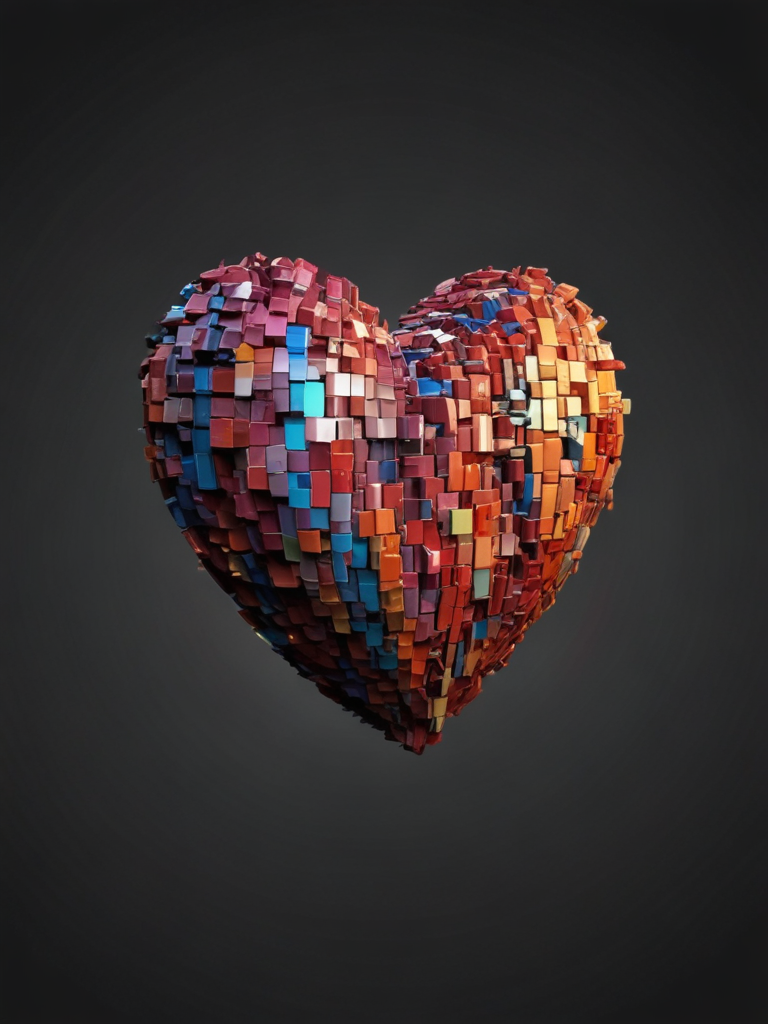 Colorful Mosaic Heart Sculpture Made of Interlocking Geometric Shapes ...