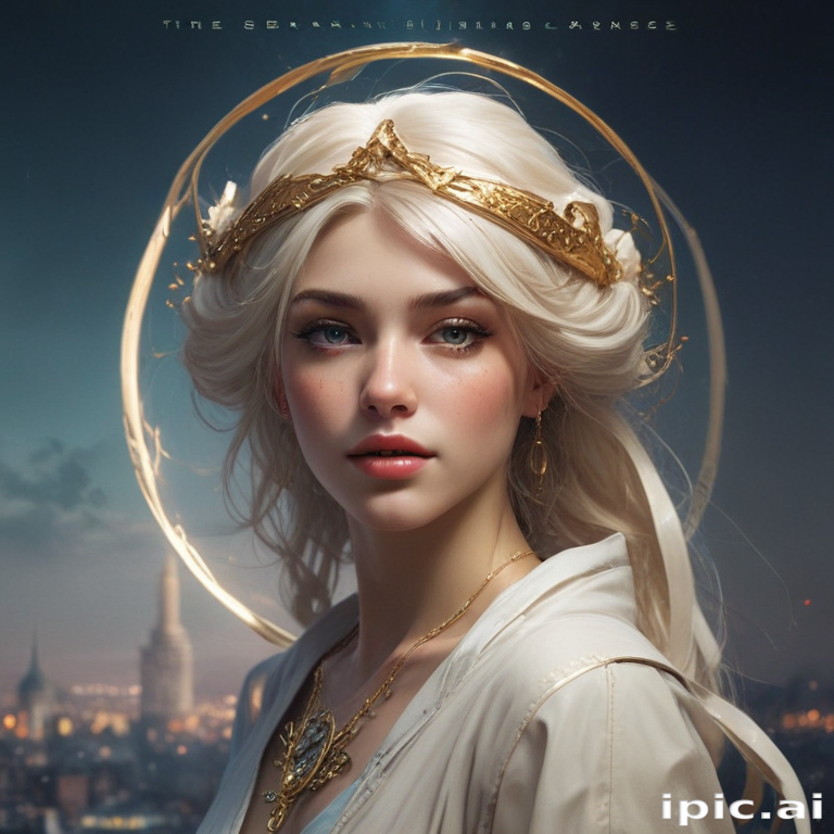 Enigmatic Portrait of a Ethereal Woman with Golden Crown and Halo