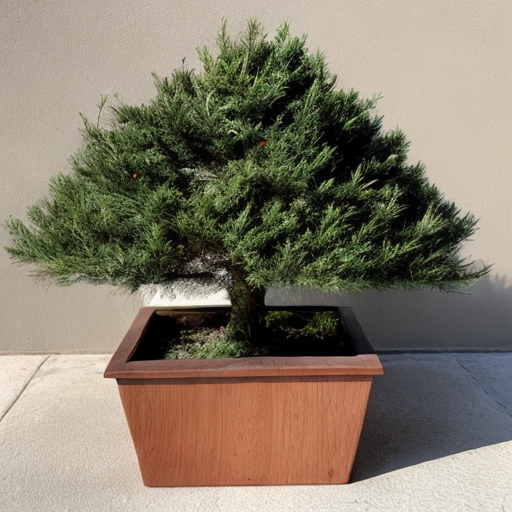 A potted yew on a church pew