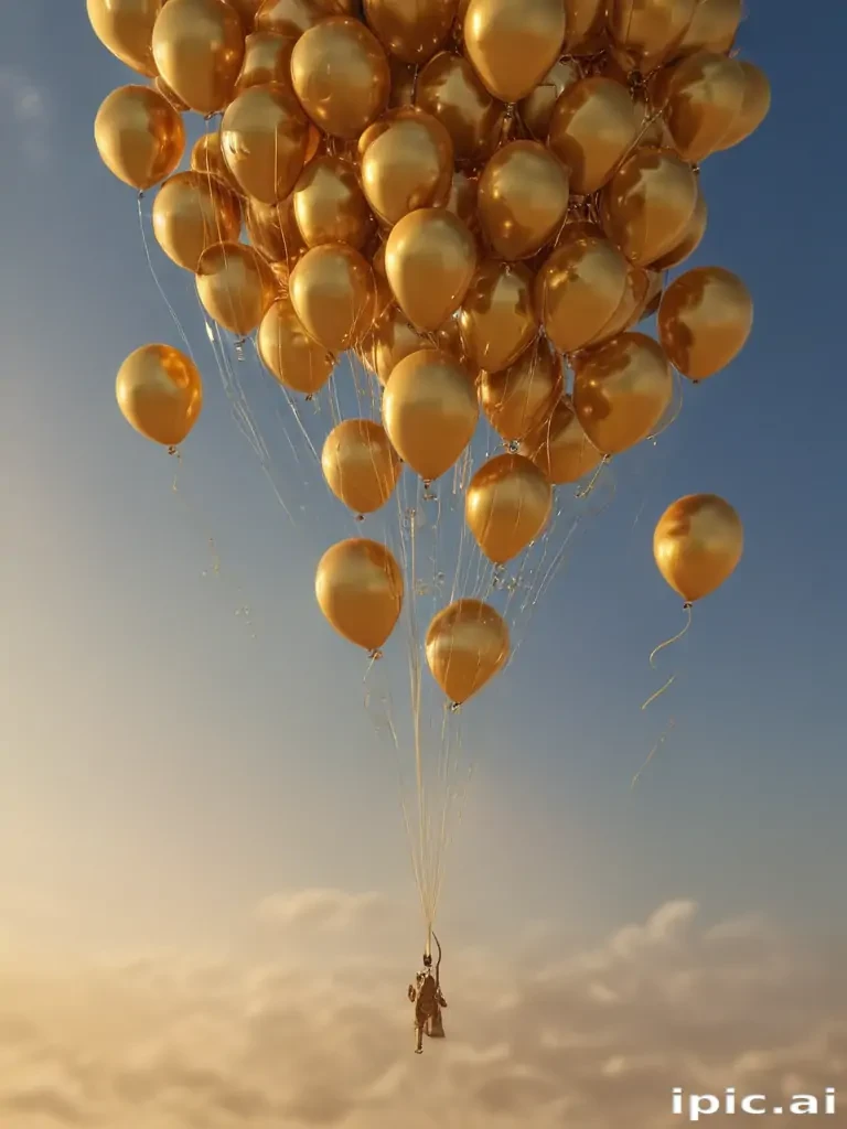 A Child's Dream: Soaring High Amongst a Sea of Golden Balloons