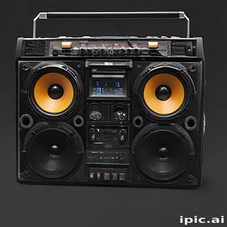 Classic Retro Boombox with Large Speakers and Vintage Design Features