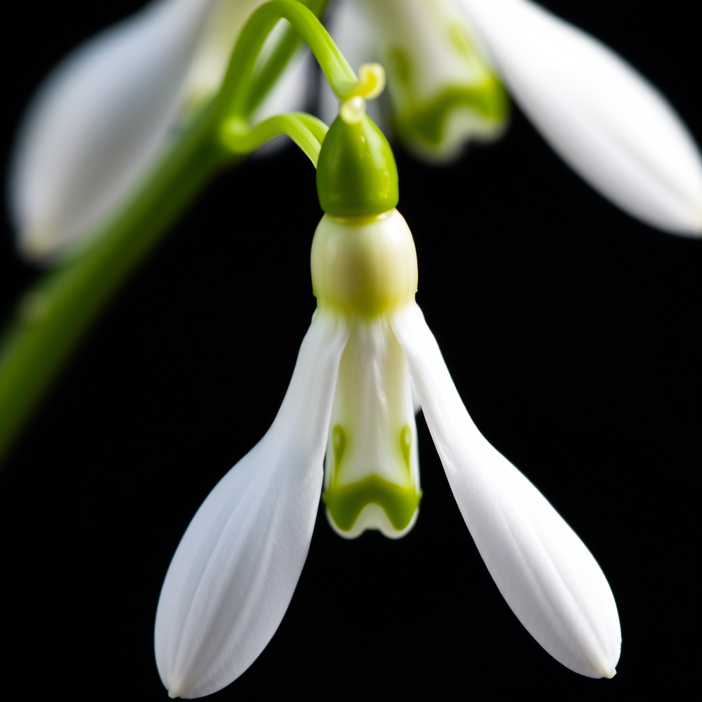 Delicate Snowdrop Flower Blooming Against a Dark Background in Springtime.