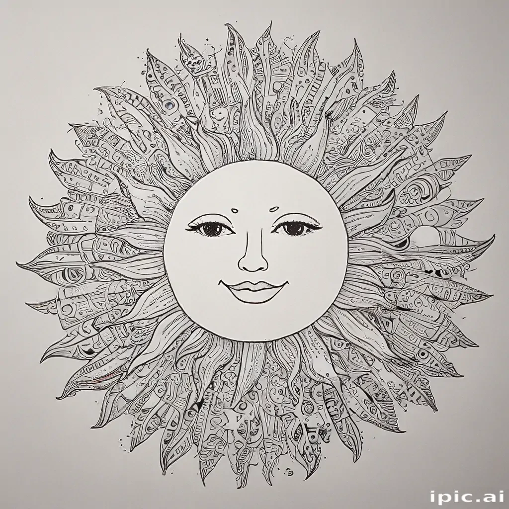 Whimsical Sun Illustration Featuring Intricate Patterns and a Cheerful Face