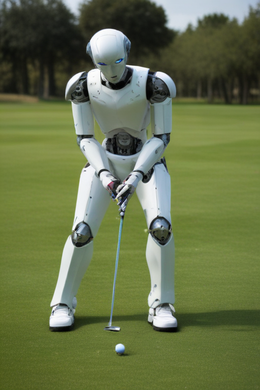 A robot playing golf
