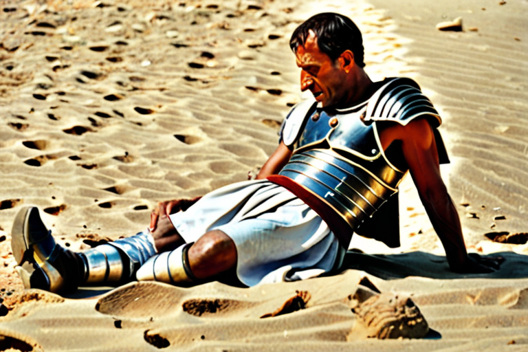 A scene from Julius Caesar's landing in Africa, as he stumbles and ...