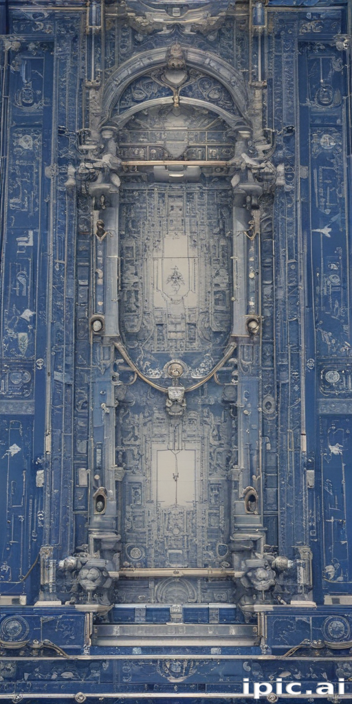 Intricate Blue Wall Design Featuring Elaborate Architectural Elements ...