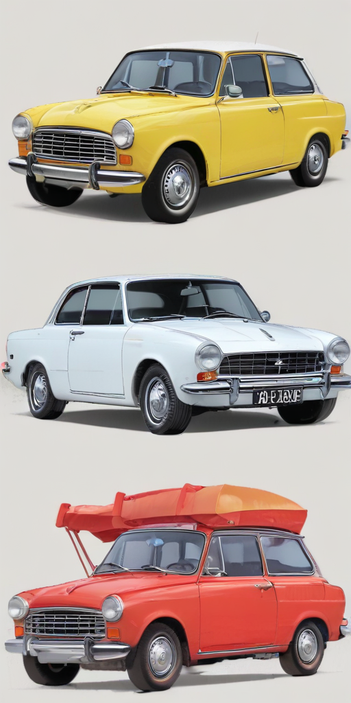 Three Classic Compact Cars in Vibrant Colors: A Retro Automotive Showcase