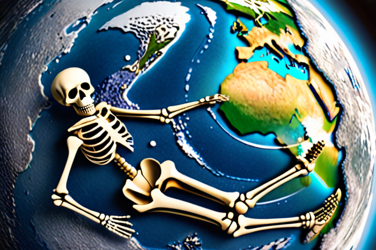 Skeleton above earth sitting