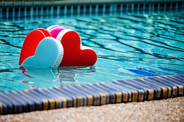 Valentines day hearts fun by the swimming pool