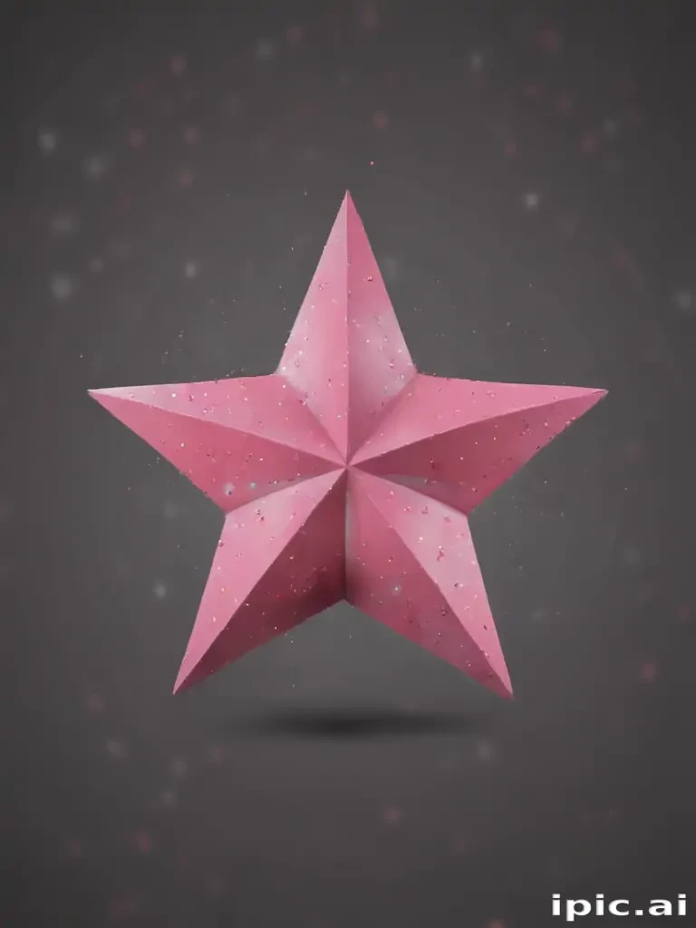 Three-Dimensional Pink Star with Glittering Texture Against Dark Background