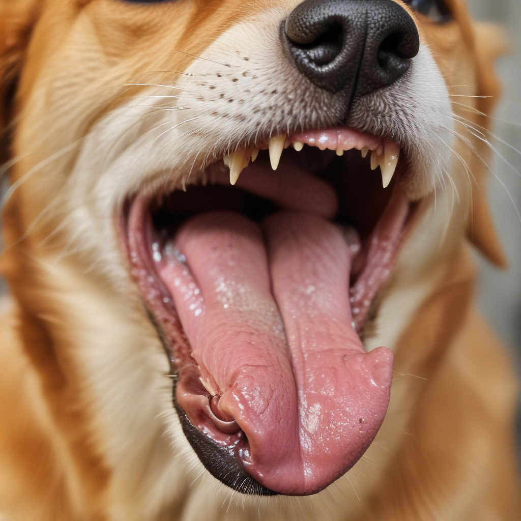 close up of inside view of a dog's gaping maw, drool dripping down from ...