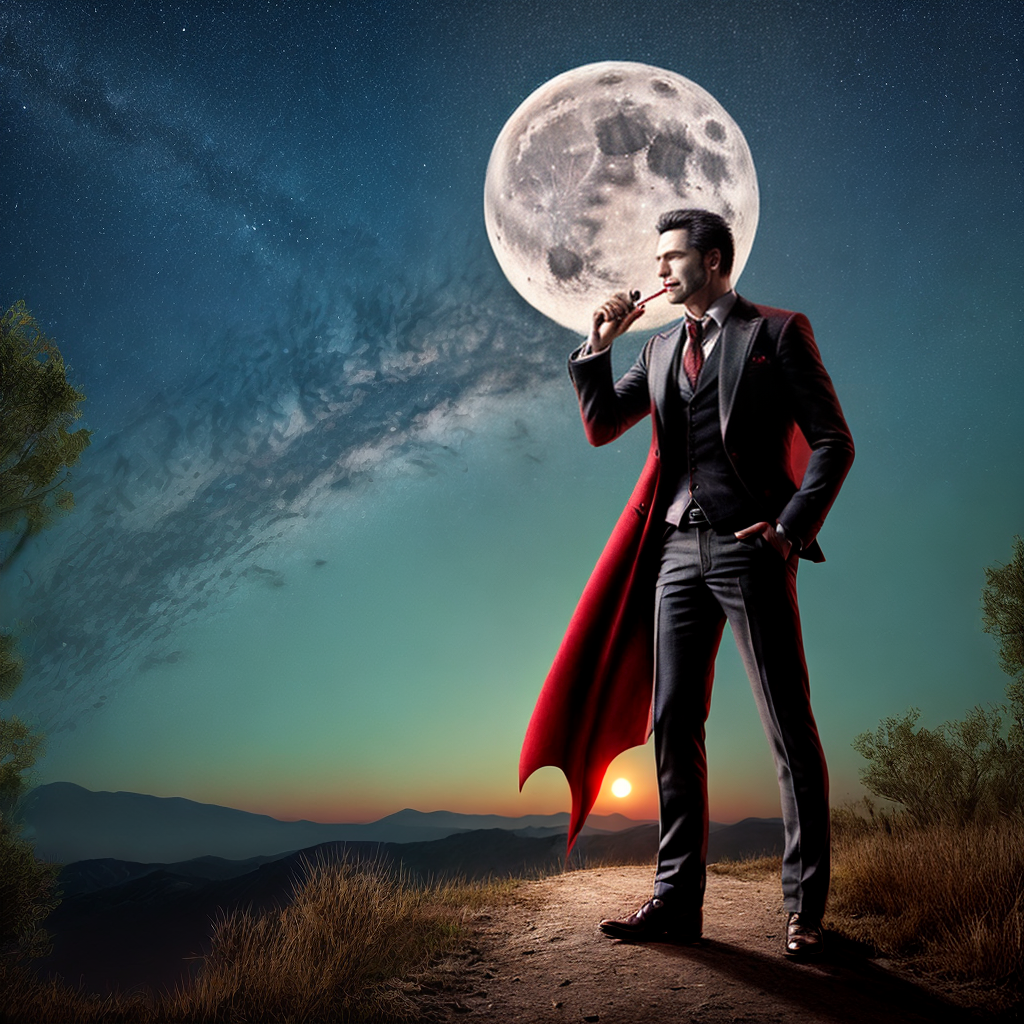 male vampire drinking blood by the full moon