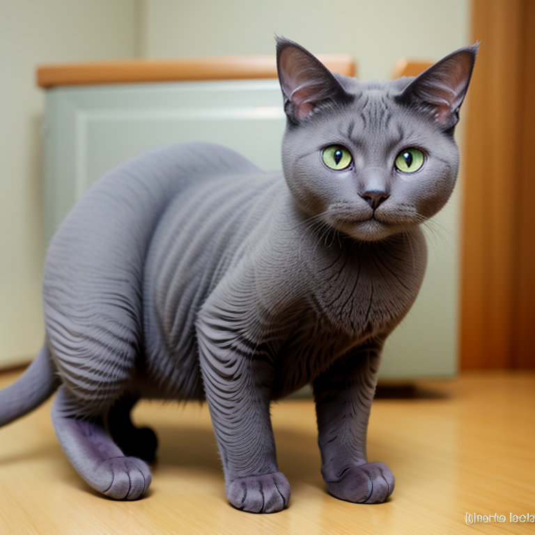 A Charming Gray Cat with Striking Green Eyes in a Cozy Room.
